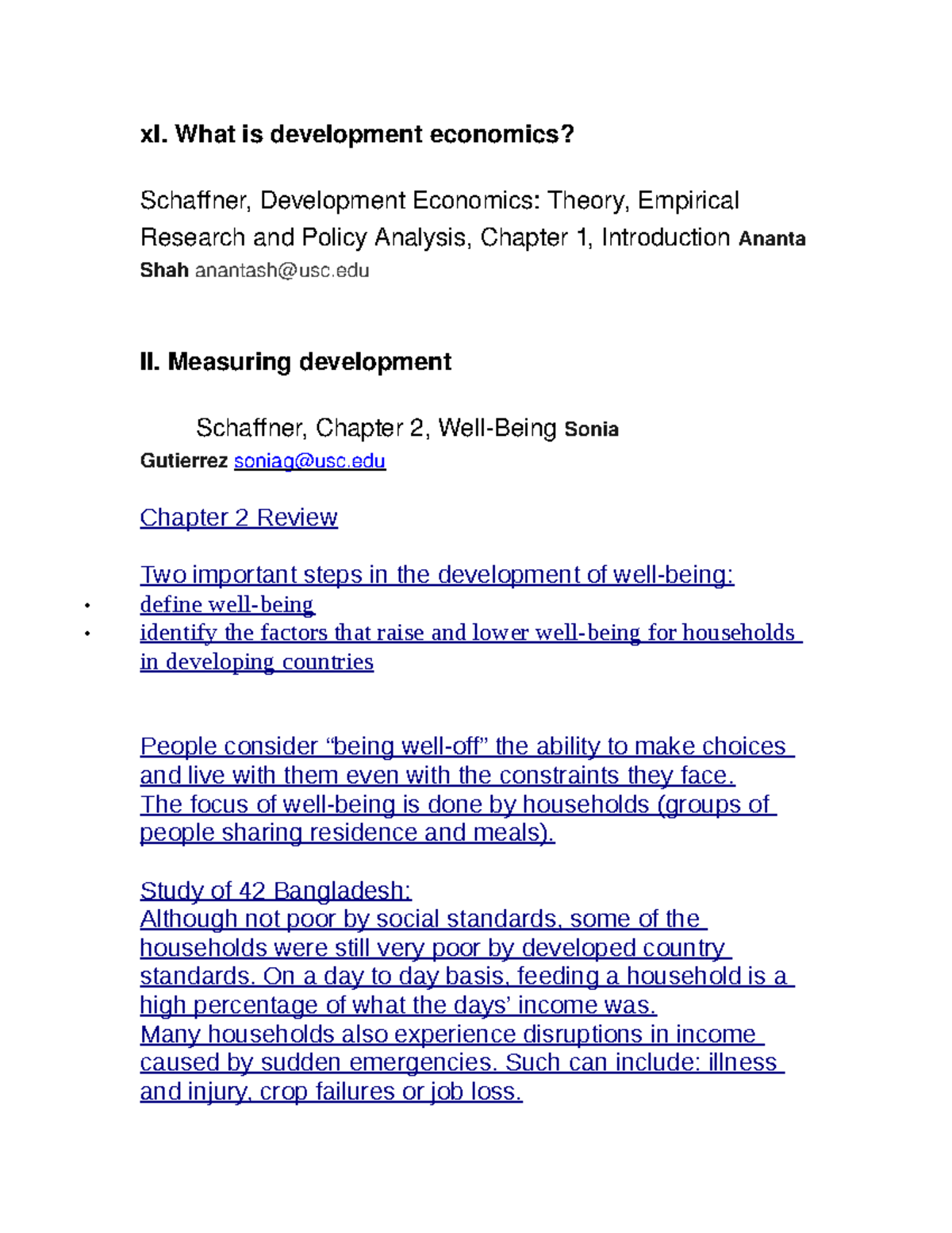 Econ 340 Study Guide 1 - xI. What is development economics? Schaffner ...