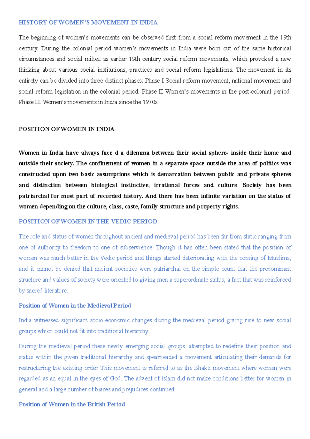 History OF Women's movement - HISTORY OF WOMEN’S MOVEMENT IN INDIA The ...