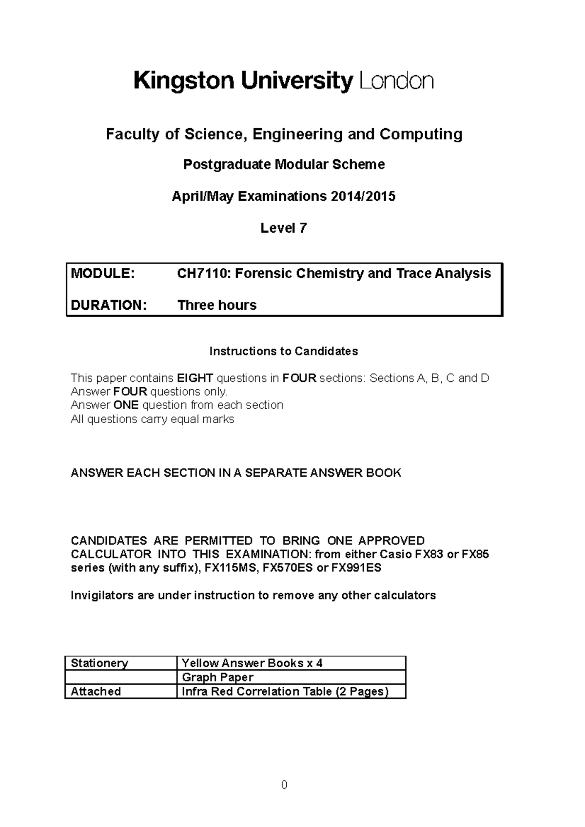 Forensic Chemistry and Trace Analysis 2014/15 - Faculty of Science ...