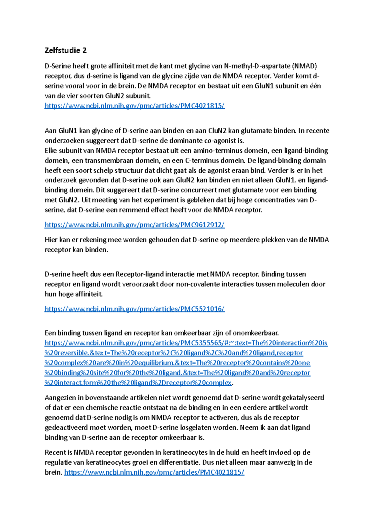 Zelfstudie 2 biosensor - Zelfstudie 2 D-Serine heeft grote affiniteit ...