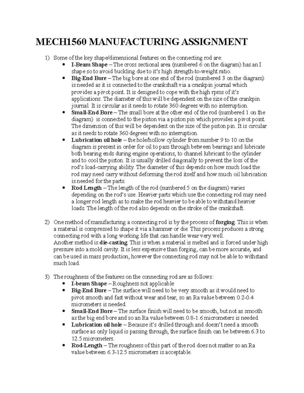 MECH1560 Manufacturing Assignment - MECH1560 MANUFACTURING ASSIGNMENT Some of the key - Studocu