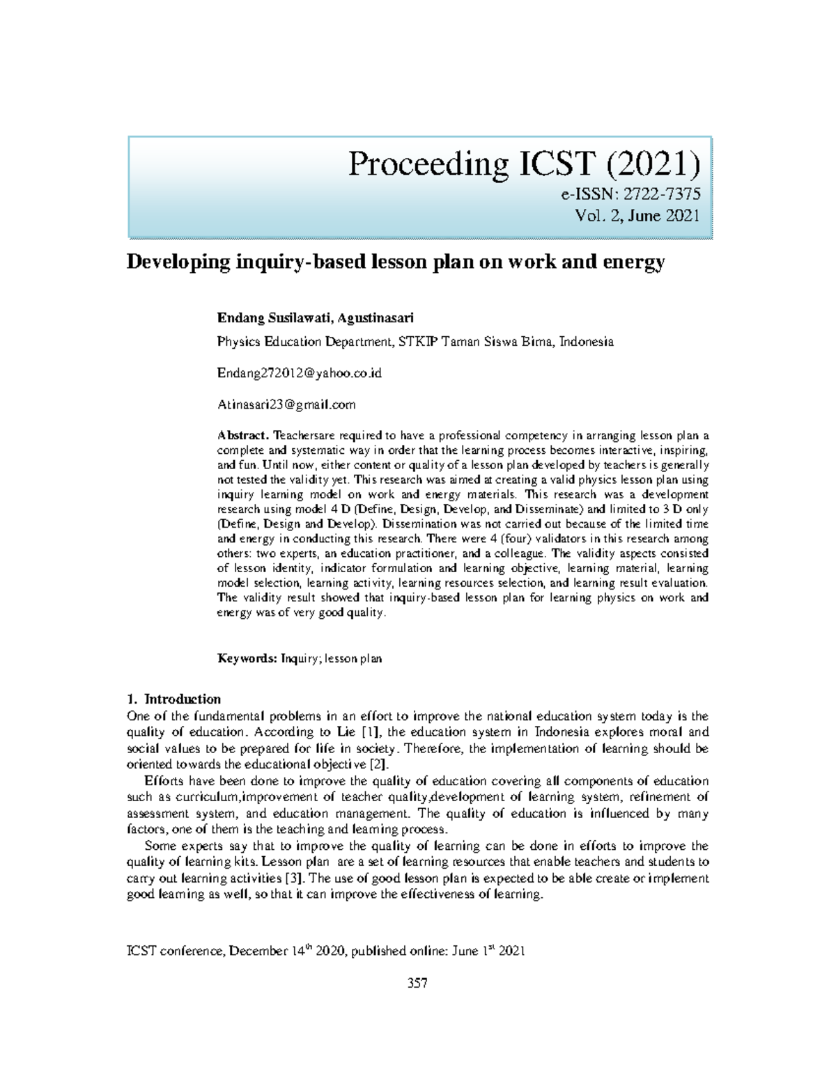 Developing inquiry-based lesson plan on work and energy - co ...