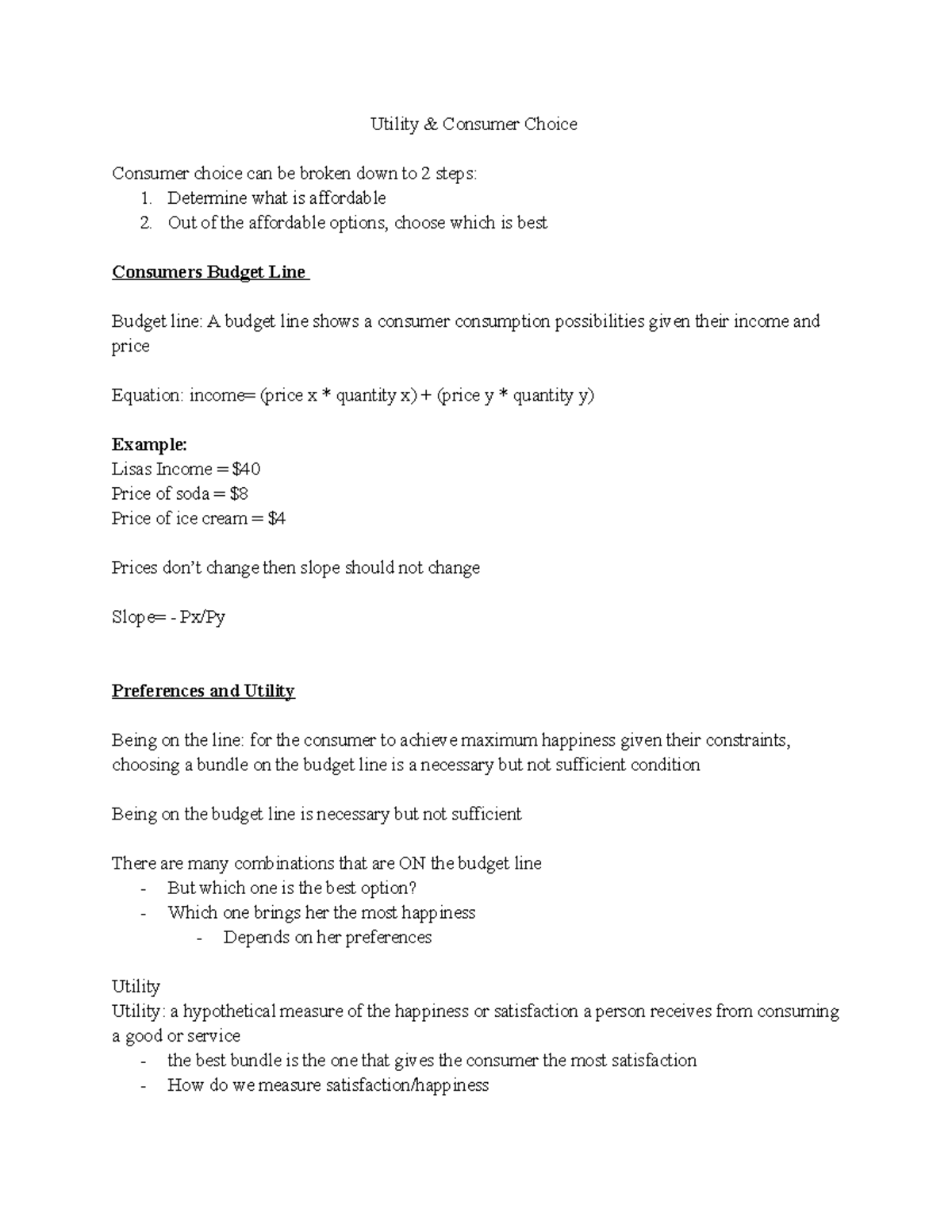 Micro Utility - Utility & Consumer Choice Consumer choice can be broken ...