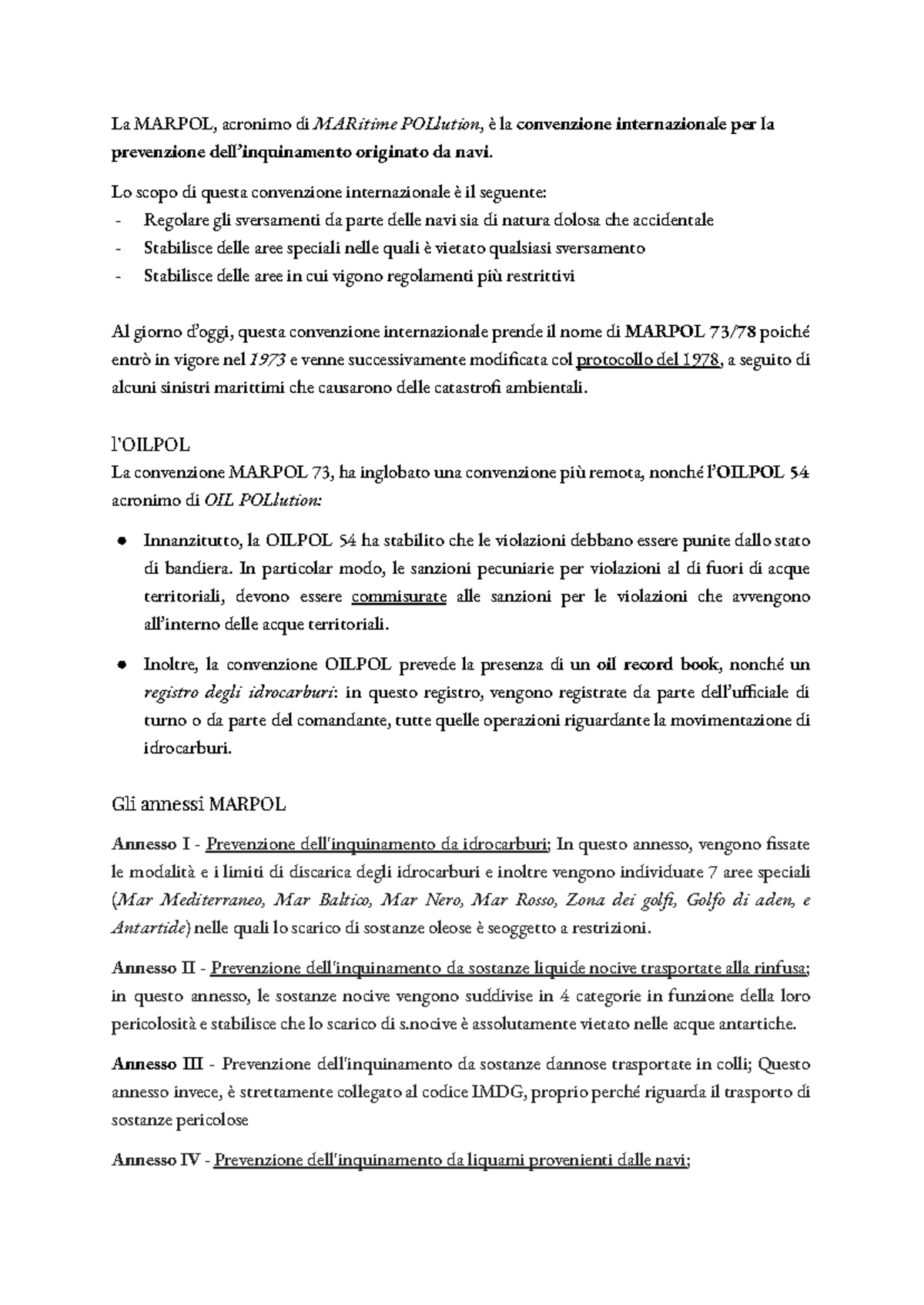 La Marpol - La MARPOL, acronimo di MARitime POLlution, è la convenzione ...
