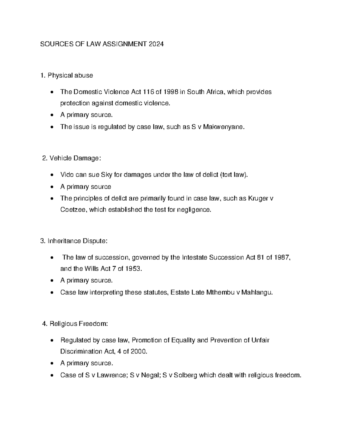 Sources OF LAW Assignment 2024 - SOURCES OF LAW ASSIGNMENT 2024 ...