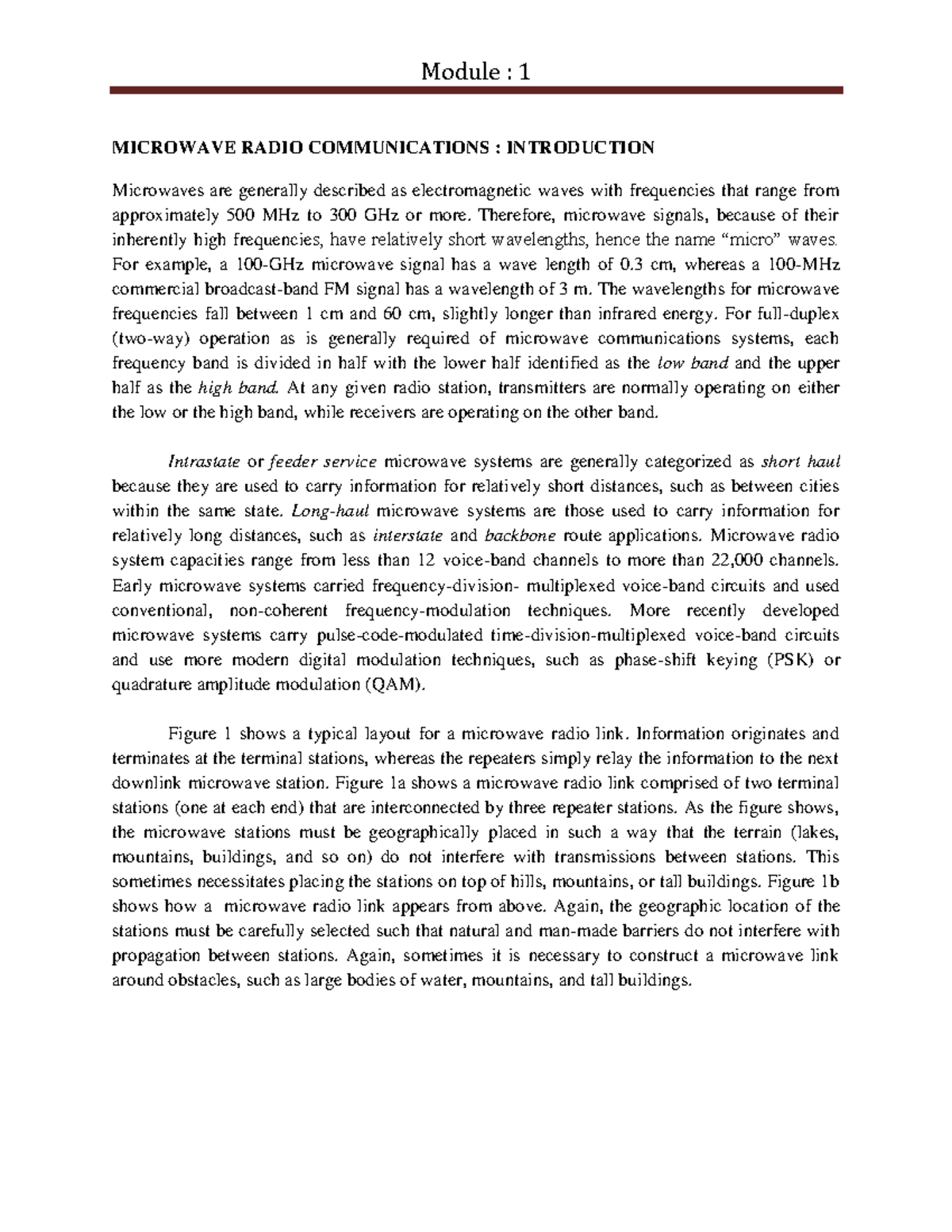 Microwave Communication MOdule-1 PDF - MICROWAVE RADIO COMMUNICATIONS : INTRODUCTION Microwaves ...