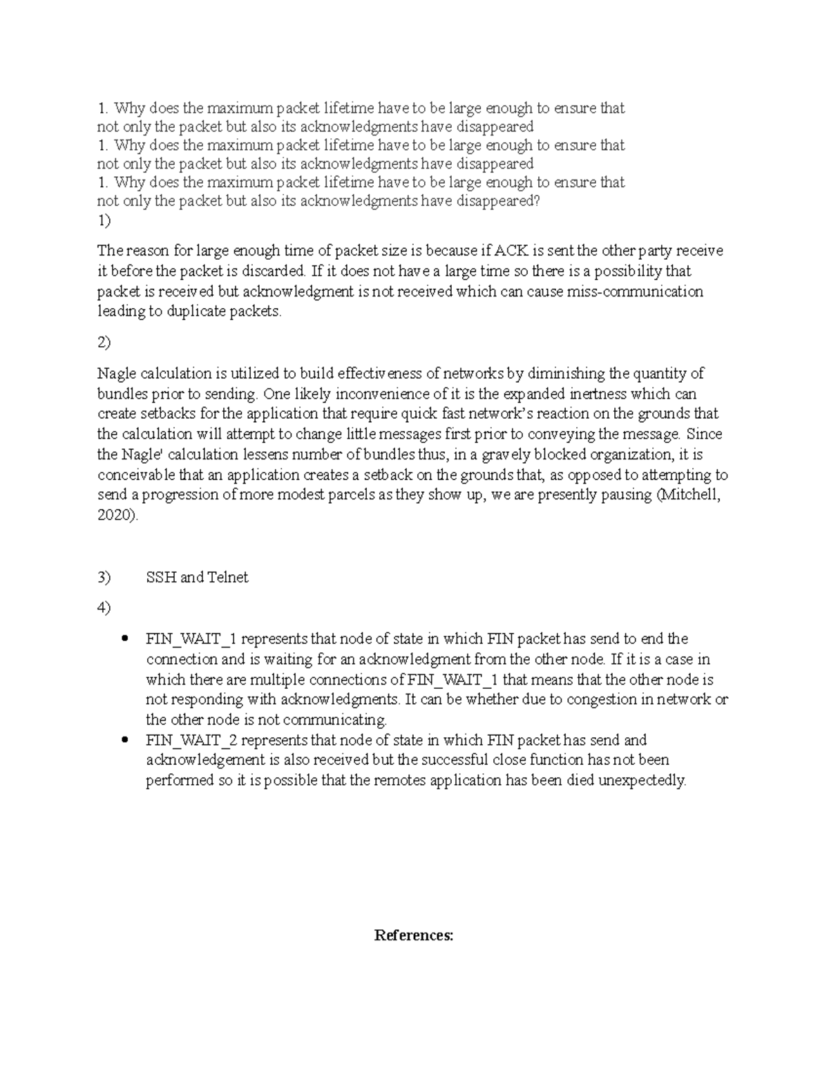 Assignment 7 Why Does The Maximum Packet Lifetime Have To Be Large