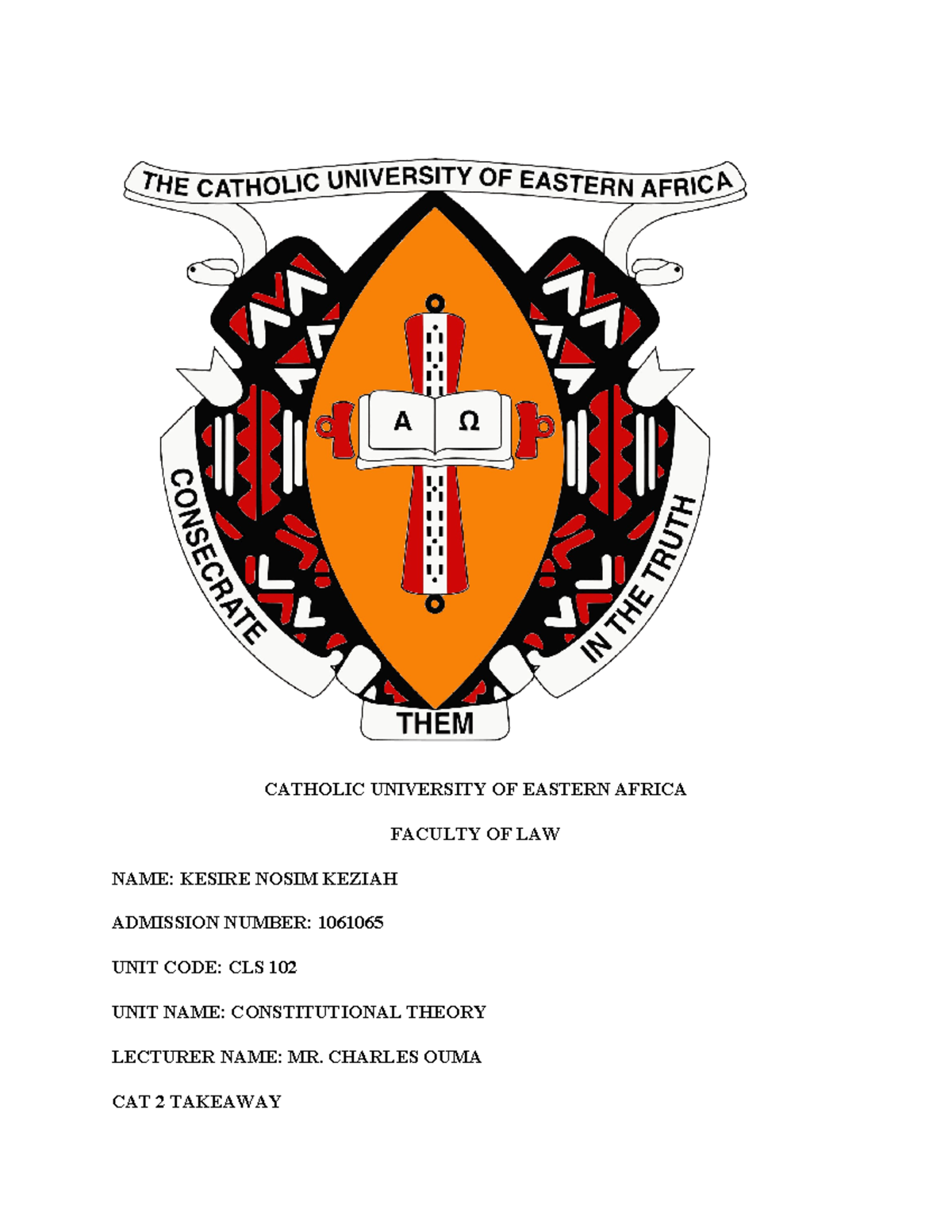 1061065 CLS 102 CAT 2 new - CATHOLIC UNIVERSITY OF EASTERN AFRICA ...