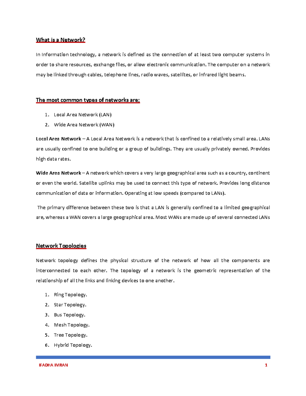 Network Assignment - notes - What is a Network? In Information ...