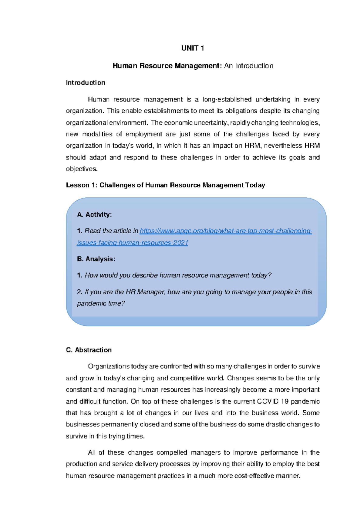 Final Human Resource and Management Modulefinal 2 - UNIT 1 Human Resource Management: An - Studocu