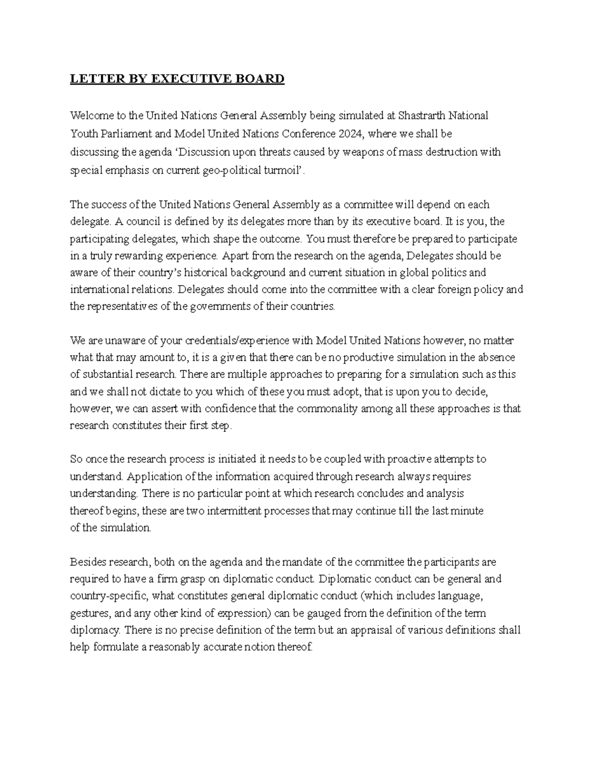 Background Guide (UNGA) - LETTER BY EXECUTIVE BOARD Welcome to the ...