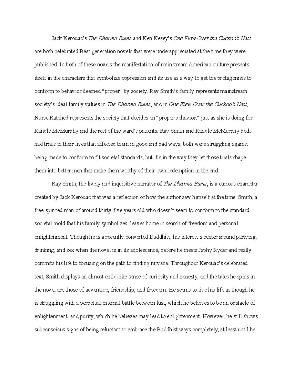 Beat Generation Essay - Jack Kerouac’s The Dharma Bums and Ken Kesey’s ...