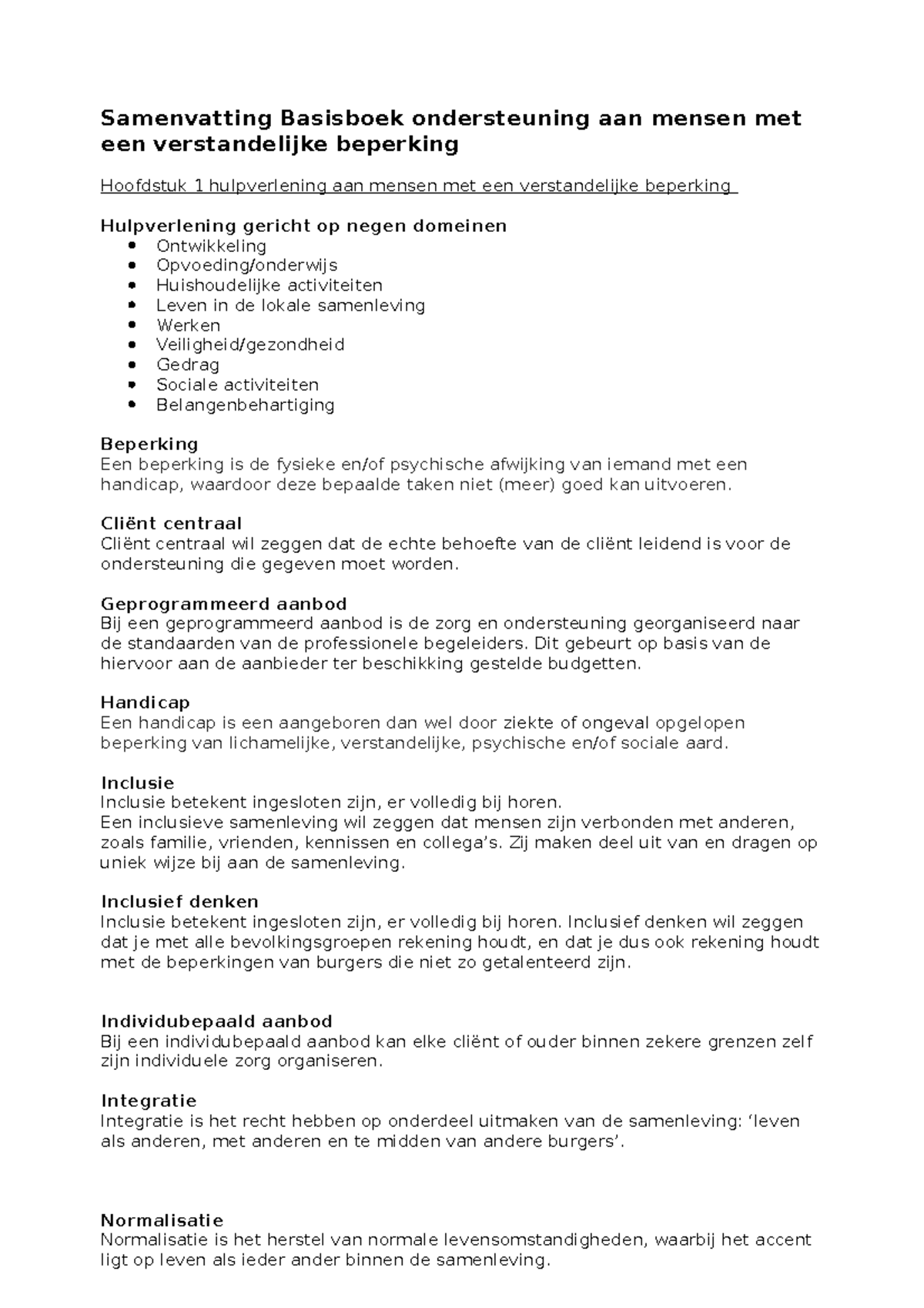Samenvatting Basisboek ondersteuning aan mensen met een verstandelijke beperking - centraal ...