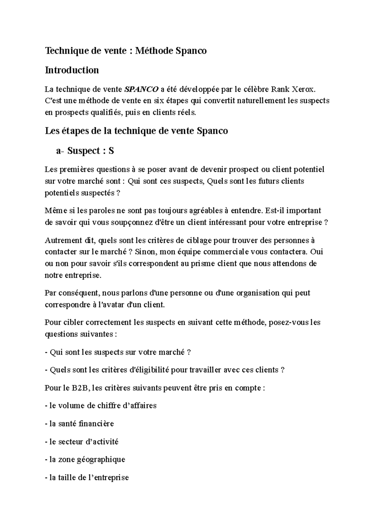 Technique de vente- Spanco - Technique de vente : Méthode Spanco ...