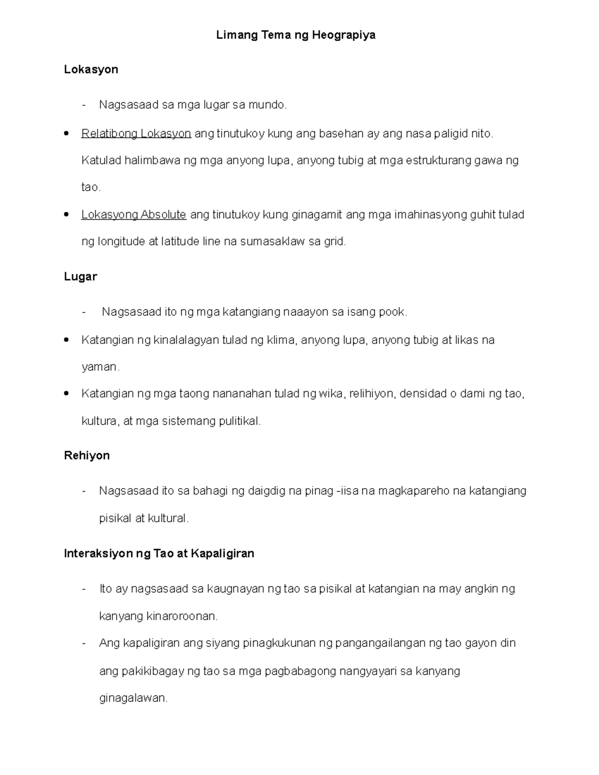 Limang Tema ng Heograpiya - Limang Tema ng Heograpiya Lokasyon ...