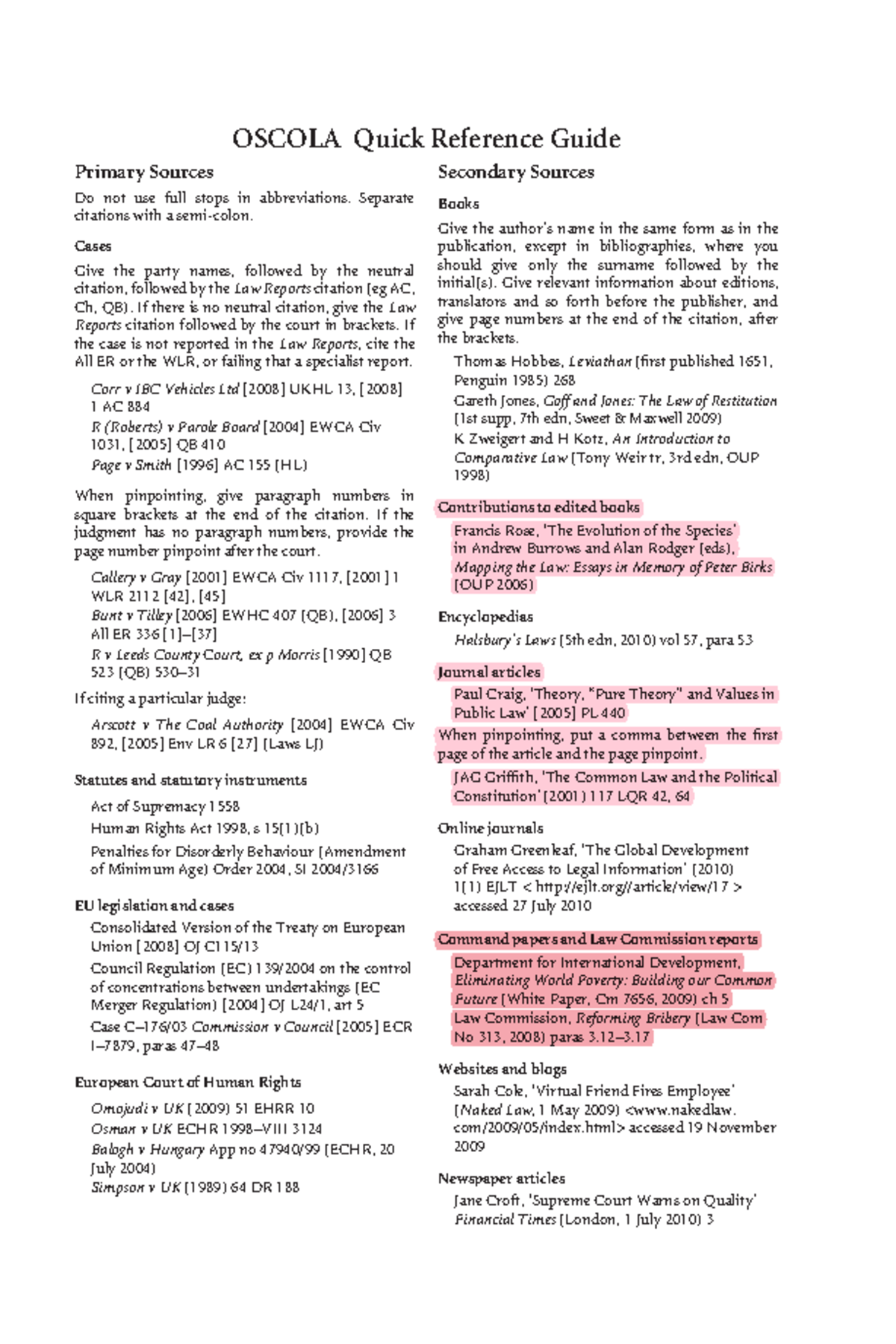 Oscola 4th edn hart 2012 quickreferenceguide - OSCOLA Quick Reference ...