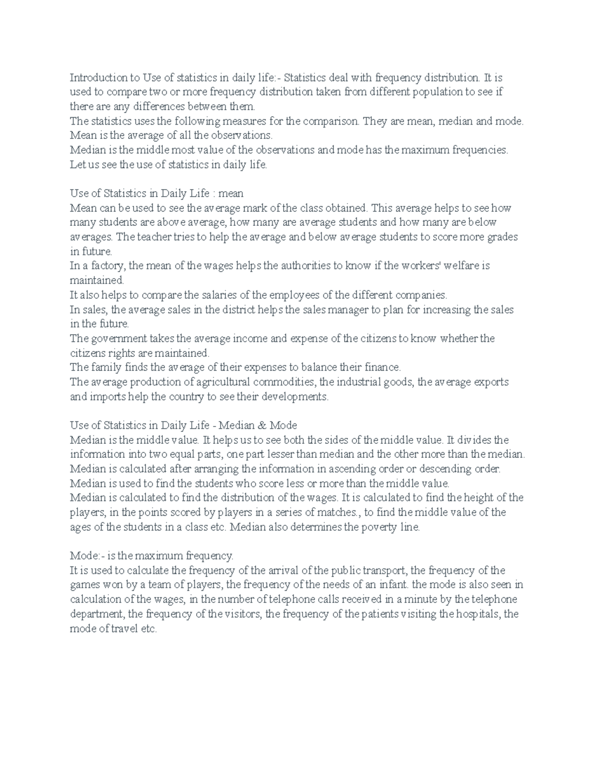 Introduction to Use of statistics in daily life - It is used to compare ...