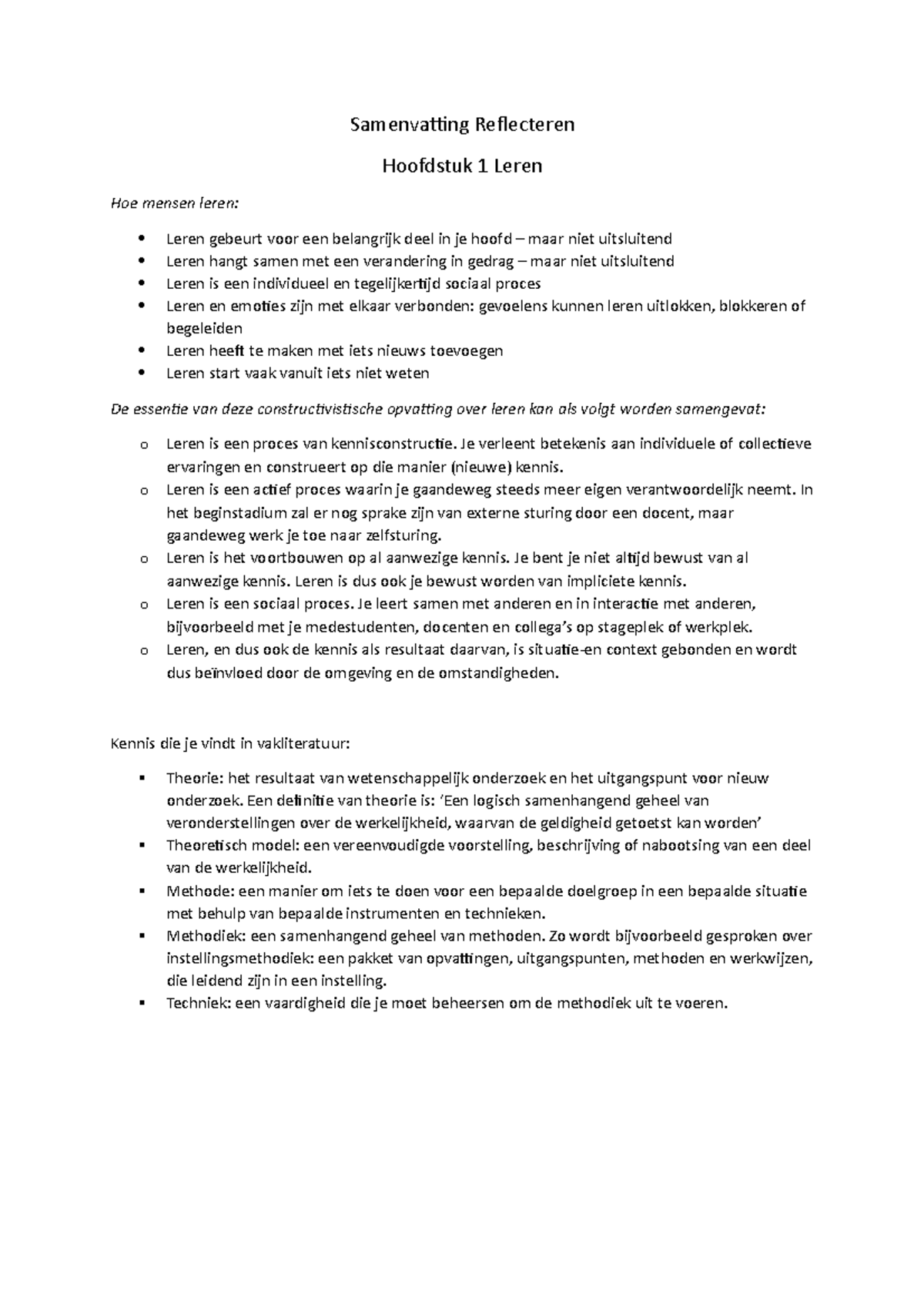 Samenvatting Reflecteren - Je verleent betekenis aan individuele of collectieve ervaringen en ...