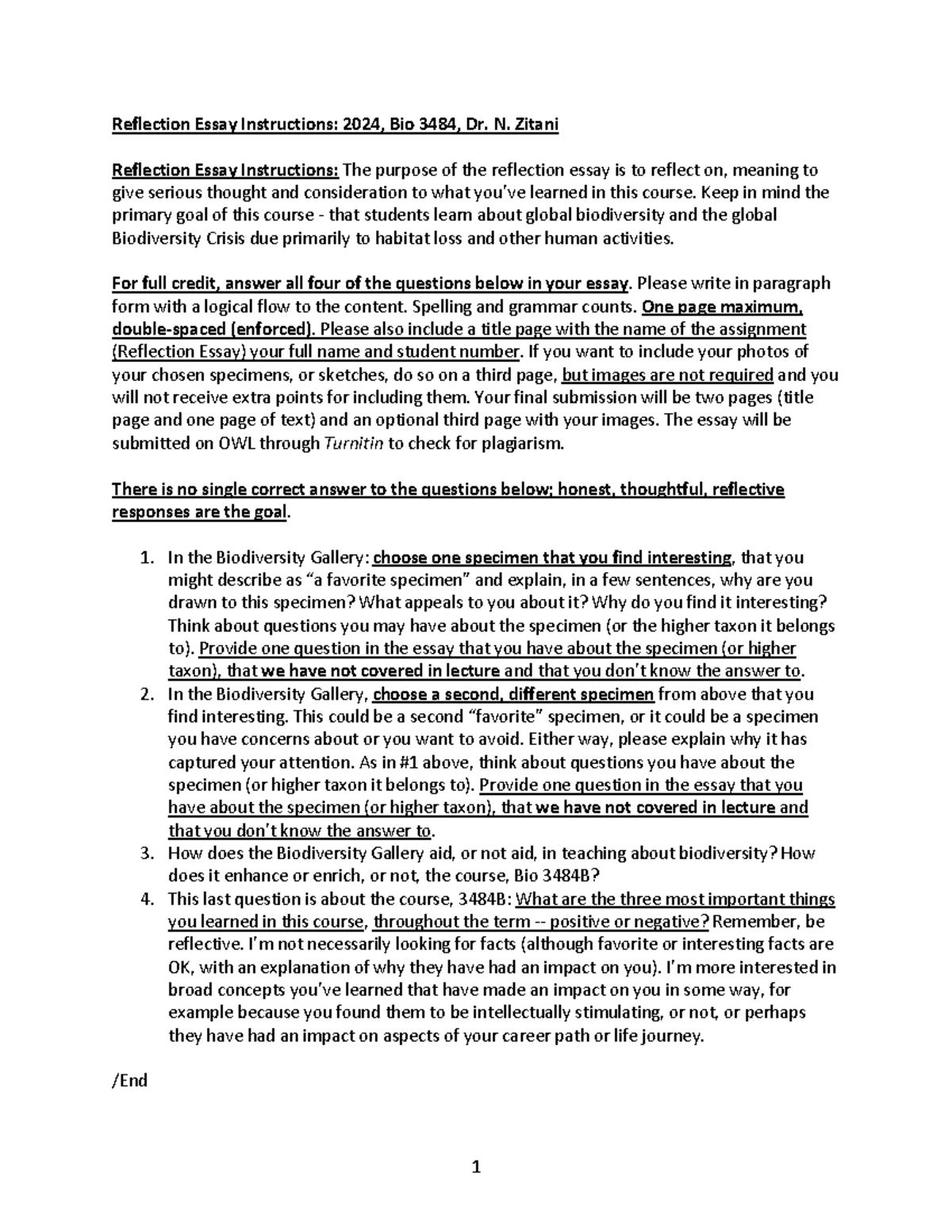 Reflection Essay Instructions 24 - N. Zitani Reflection Essay ...