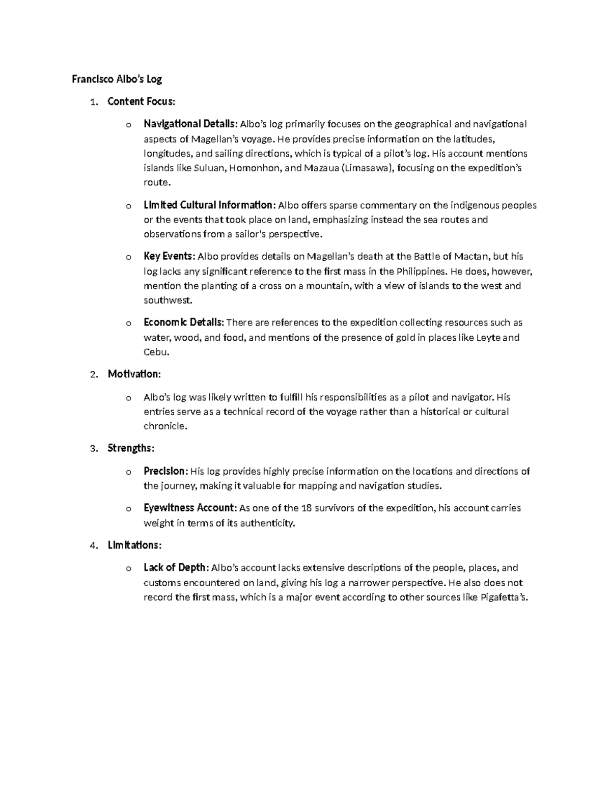 Pigafetta VS Albo primary resources comparison - Francisco Albo’s Log 1 ...