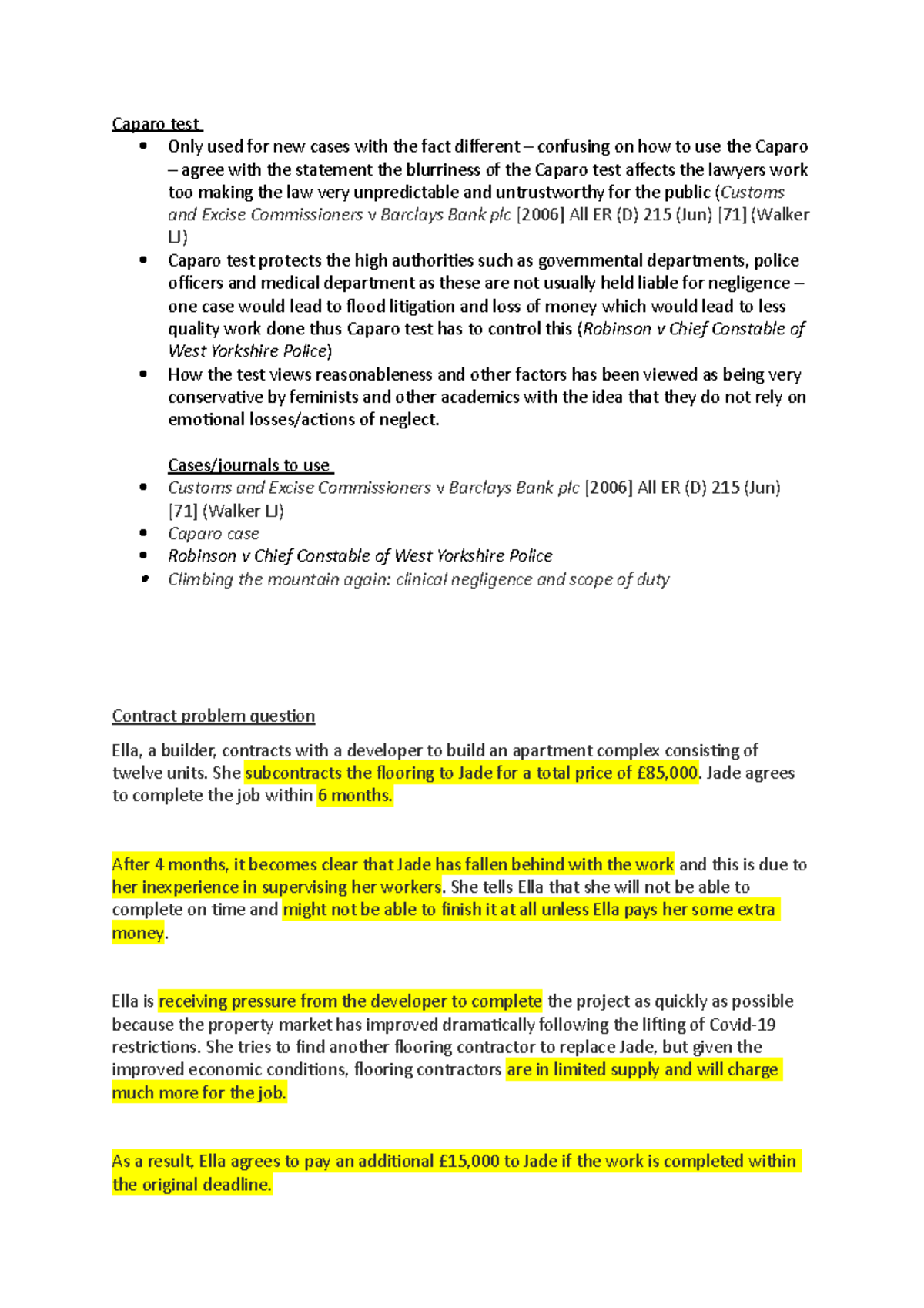 Assessment Plan - Caparo test Only used for new cases with the fact ...