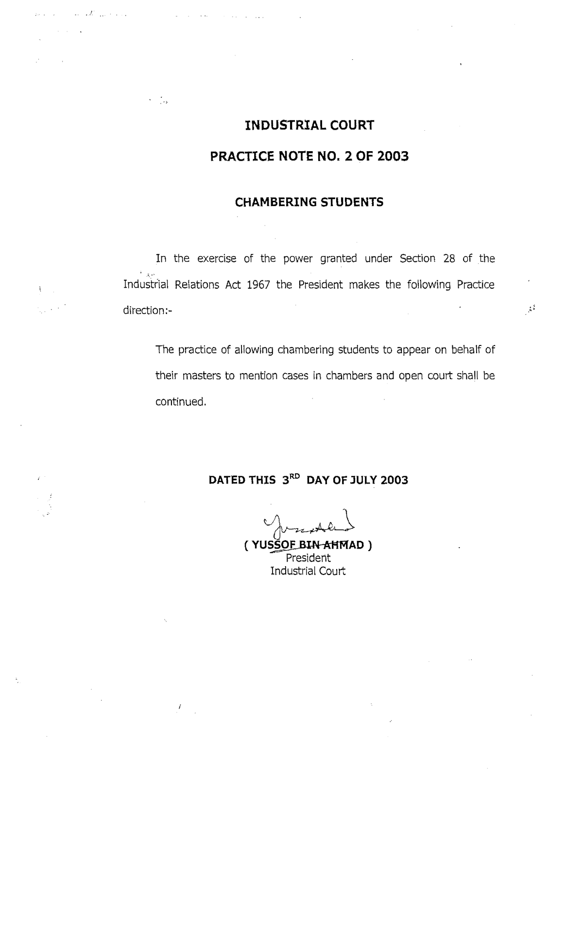 IRC Practice Note 2 of 2003 - Employment Law - INDUSTRIAL COURT ...