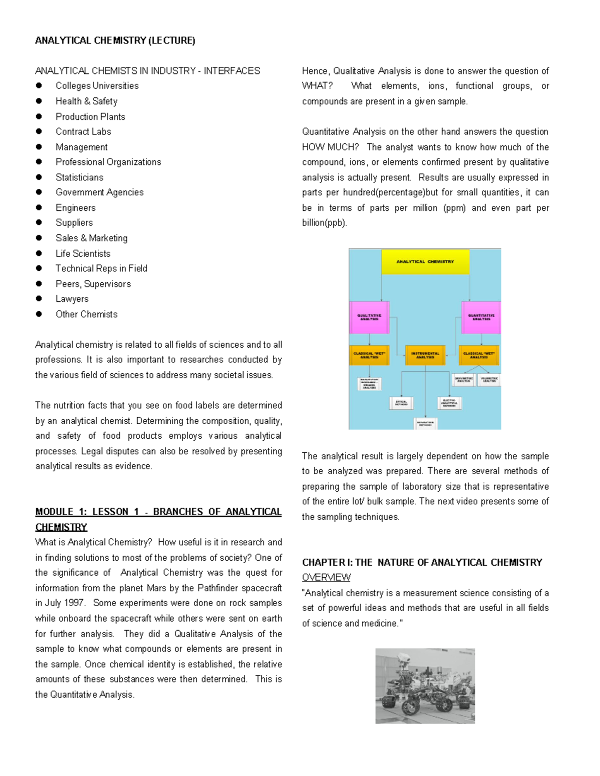 Anachem LEC - none - ANALYTICAL CHEMISTRY (LECTURE) ANALYTICAL CHEMISTS ...