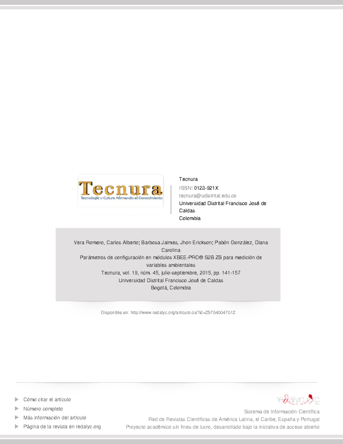 Config X Bee - ssddf - Tecnura ISSN: 0123-921X tecnura@udistrital.edu ...