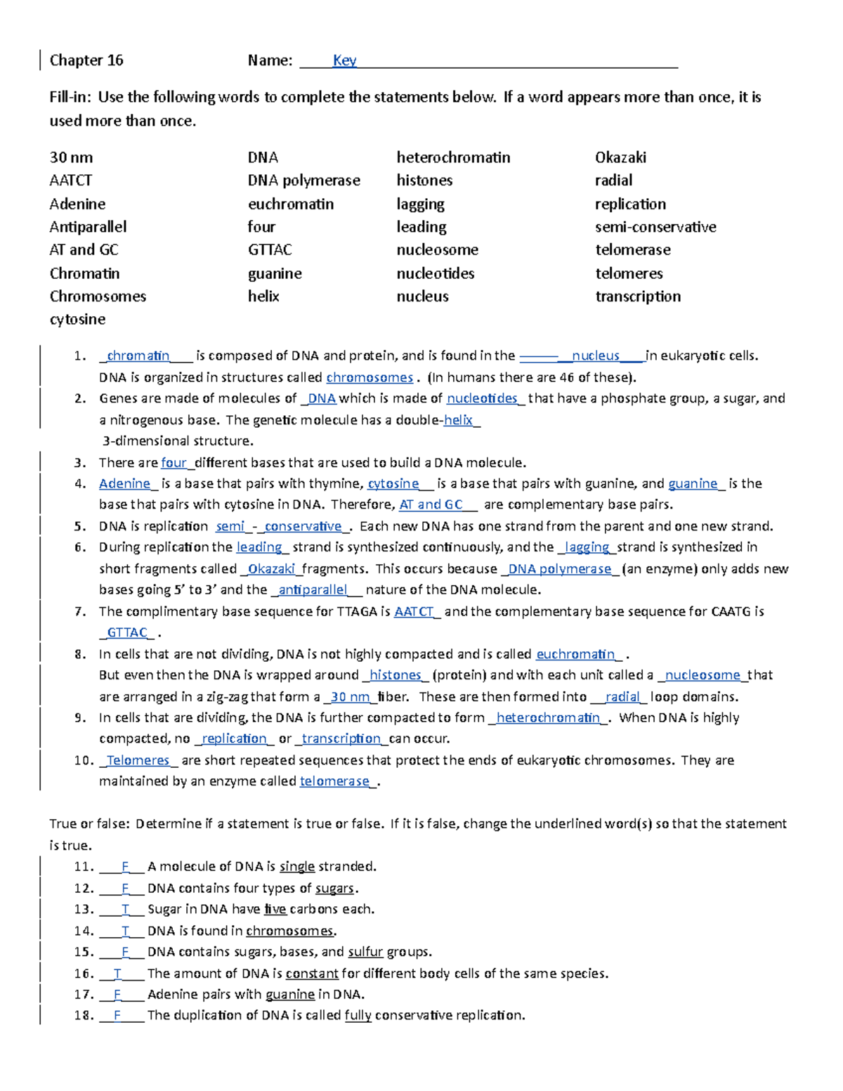 Biol. 110 Chapter 16 worksheet Key - Chapter 16 Name: Key ...