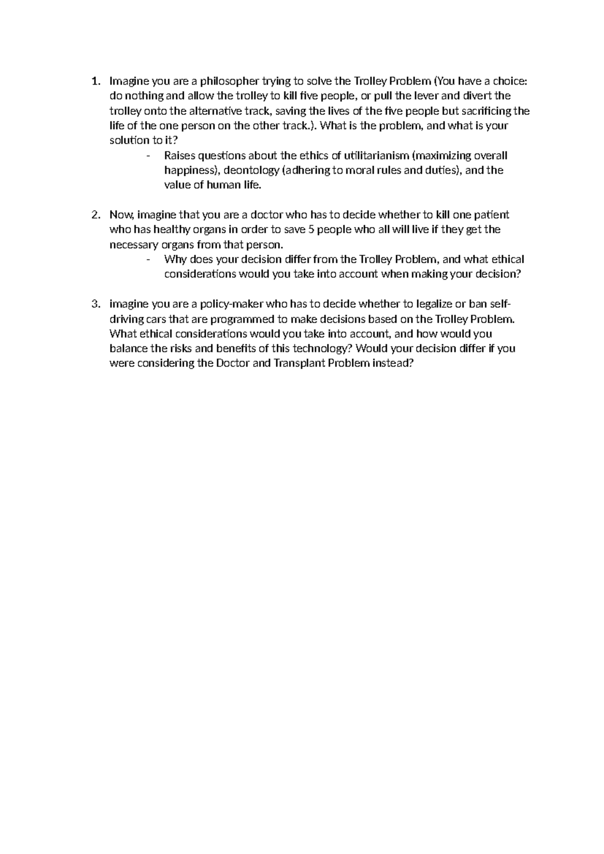 Trolley problem - ). What is the problem, and what is your solution to ...