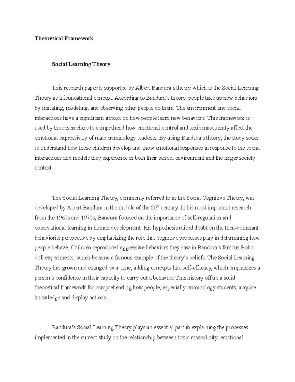 Social Learning Theory - Theoretical Framework Social Learning Theory ...