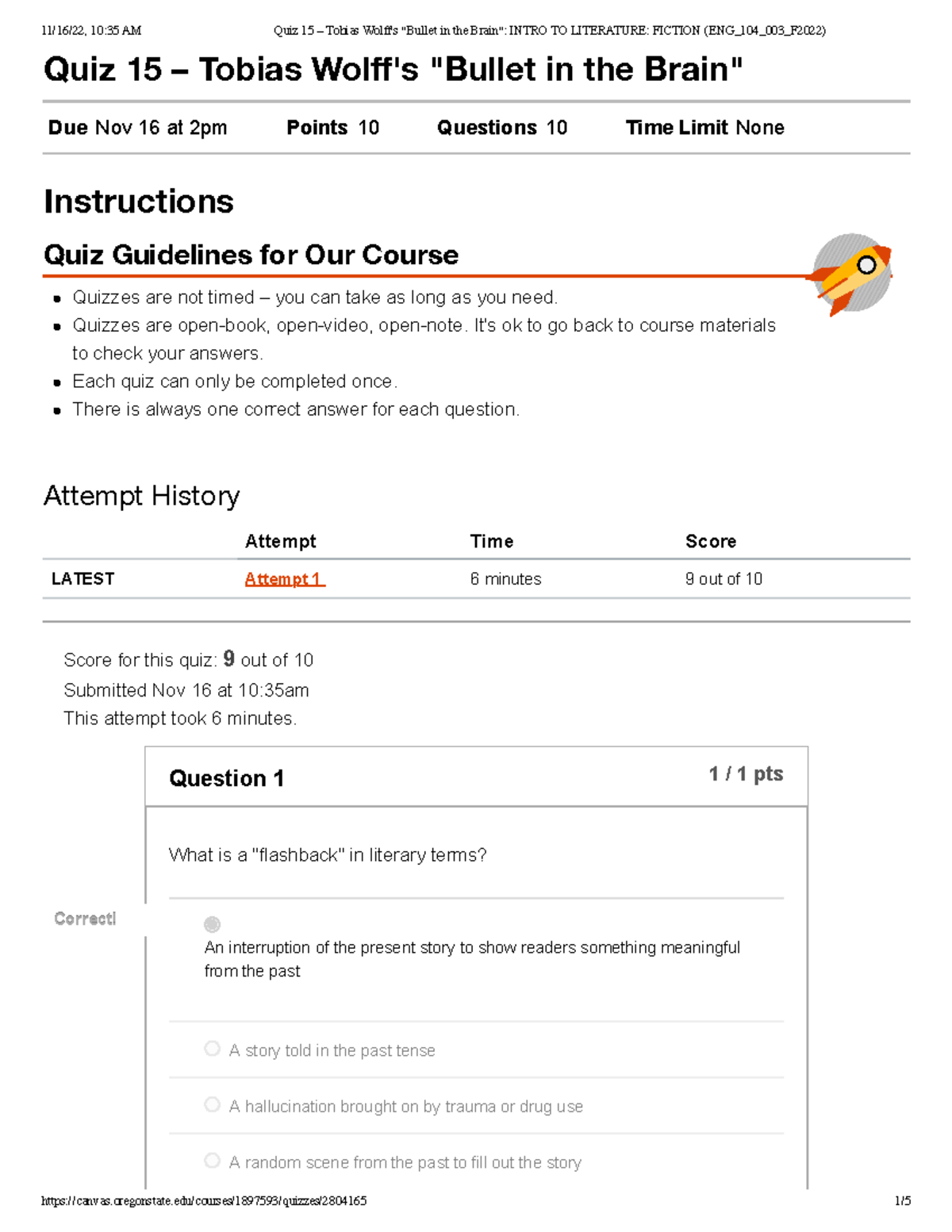 Quiz 15 – Tobias Wolff's Bullet in the Brain Intro TO Literature ...