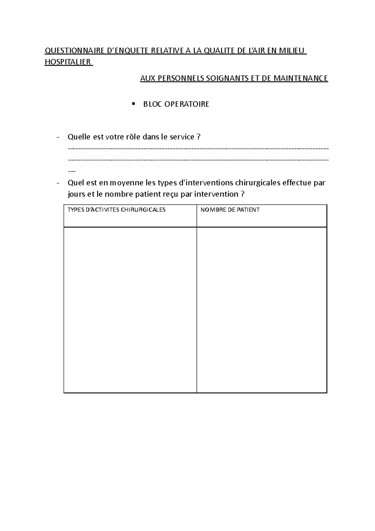 Questionnaire D - bvbn - QUESTIONNAIRE D’ENQUETE RELATIVE A LA QUALITE ...