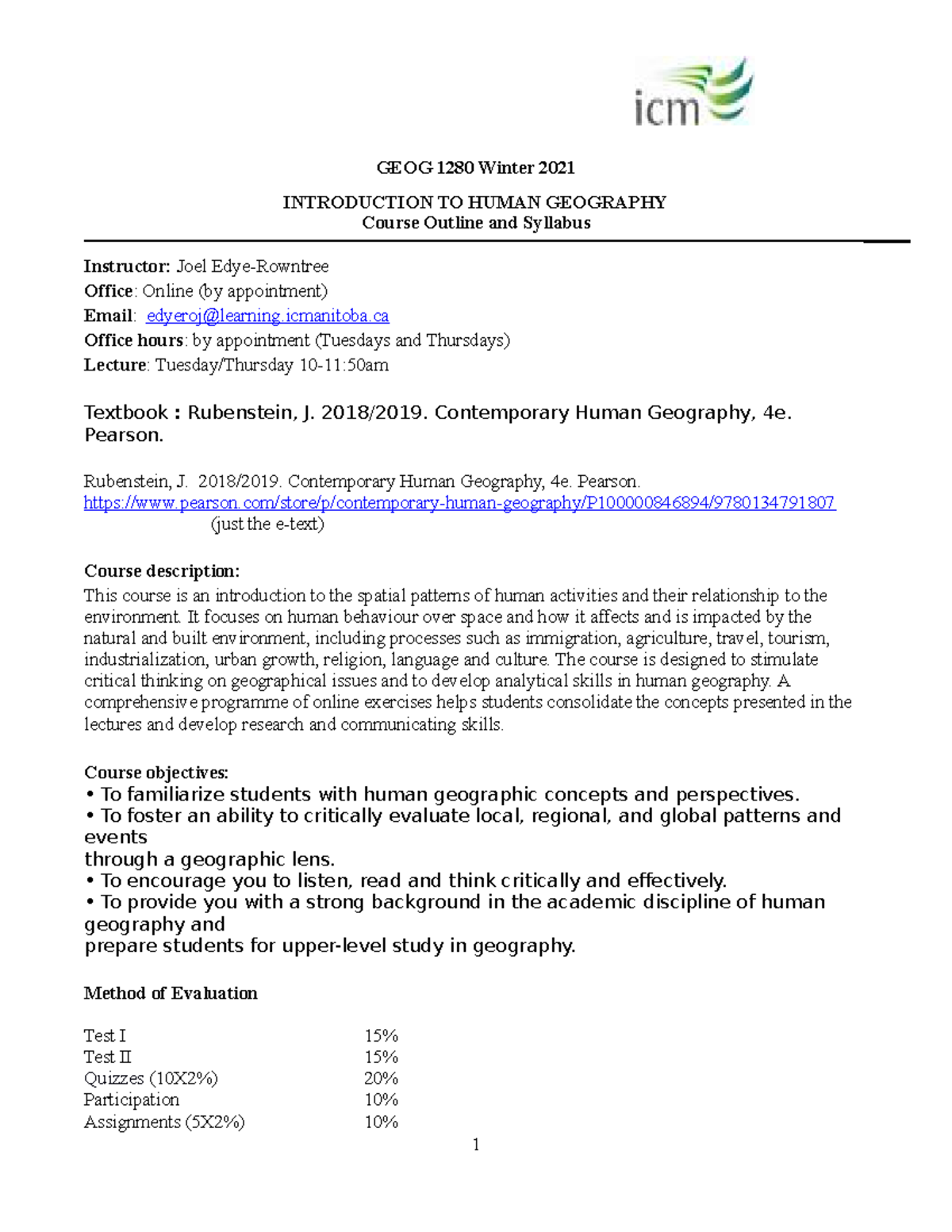 GEOG 1280 Winter 2021 Tuesday Thursday 10-1150 - GEOG 1280 - U of M ...