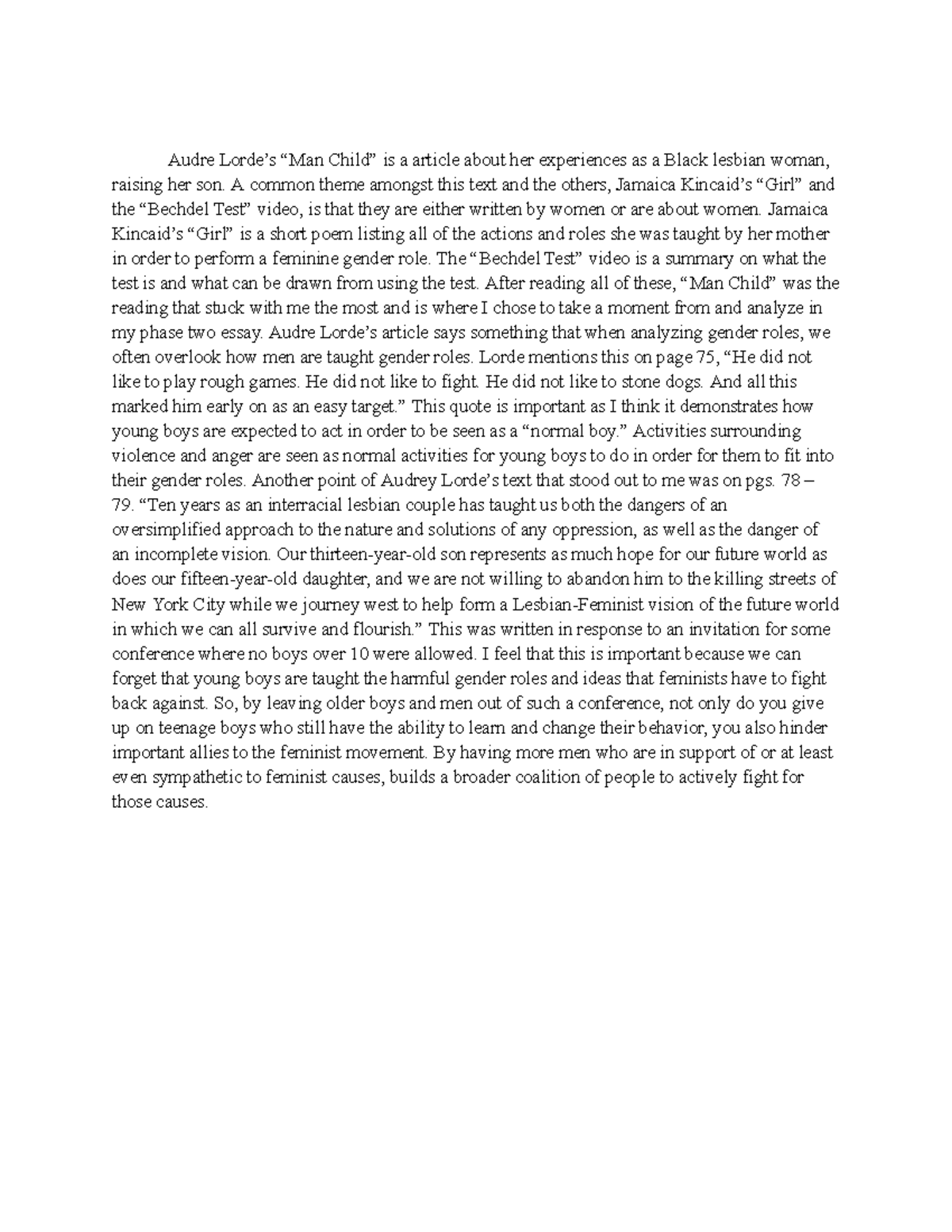 Untitled document - poem analysis - Audre Lorde’s “Man Child” is a ...