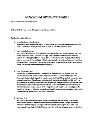 OB Clinical Prep sheets 2021 - ANTEPARTUM CLINICAL PREPARATION Review ...