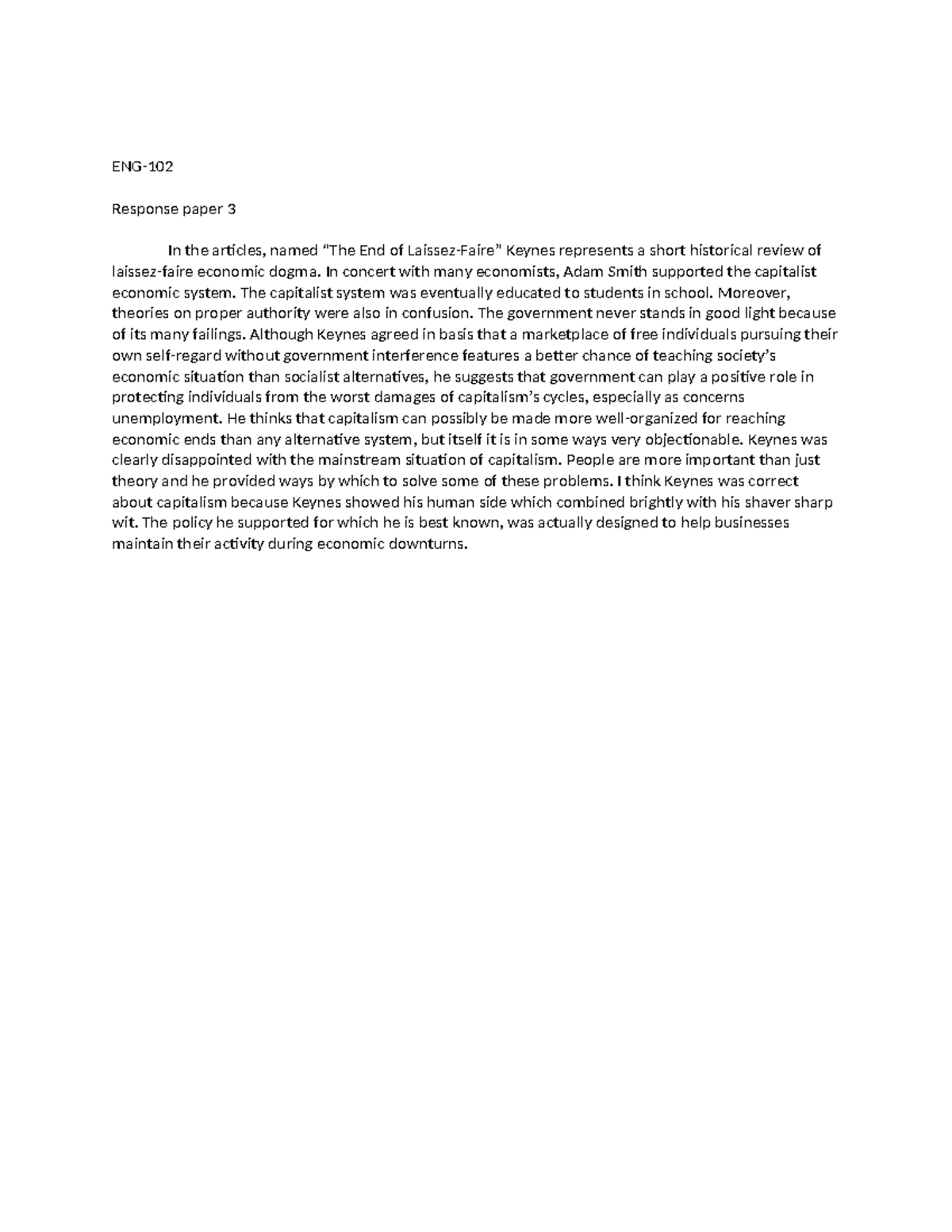Resp 3 - response from an article - ENG- Response paper 3 In the ...