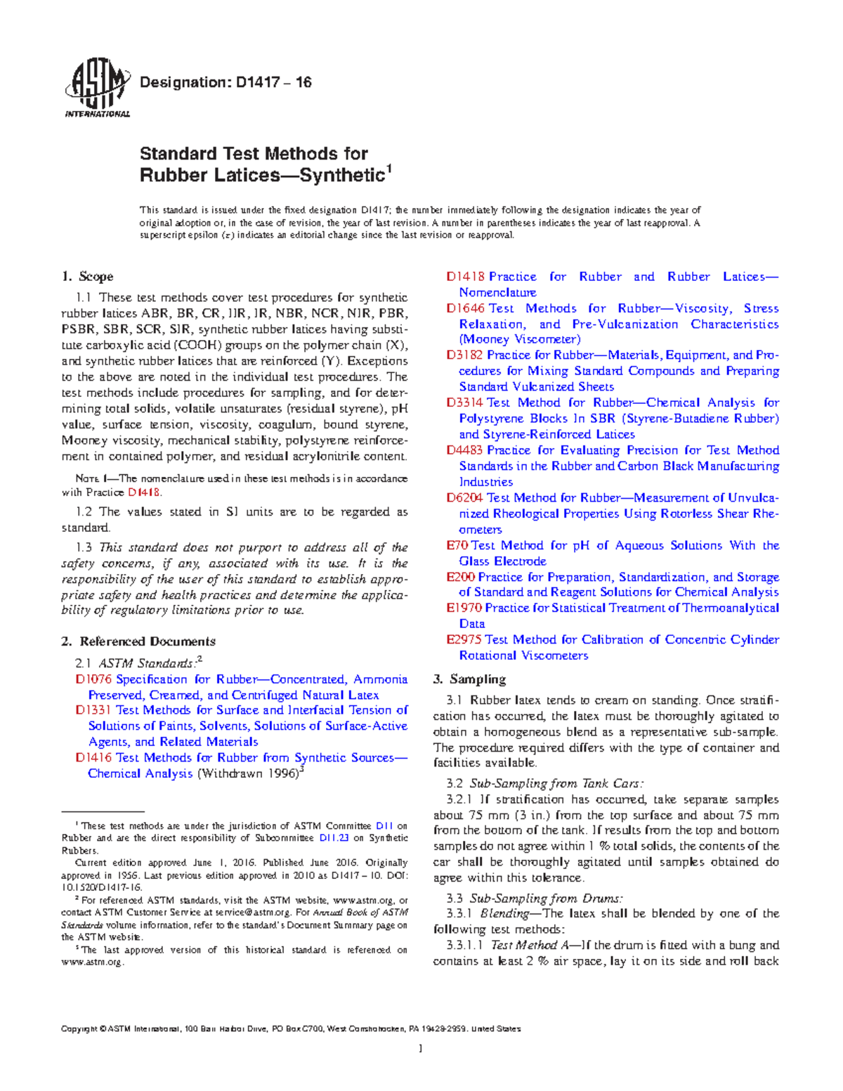 ASTM D1417-16 Standard Test Methods for Rubber Latices—Synthetic ...