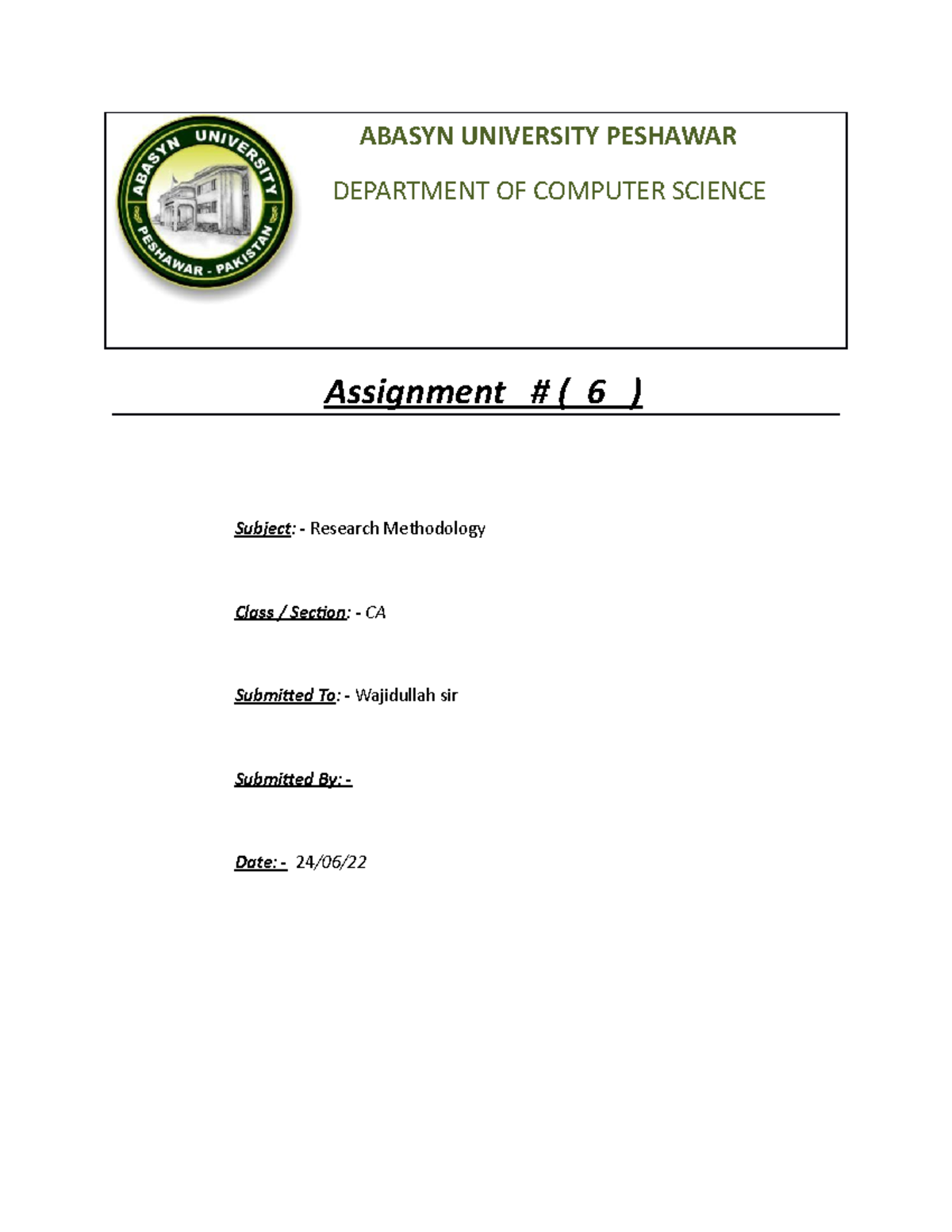 Assignment 6 - Name of the chapter: Techniques in Array Processing by ...