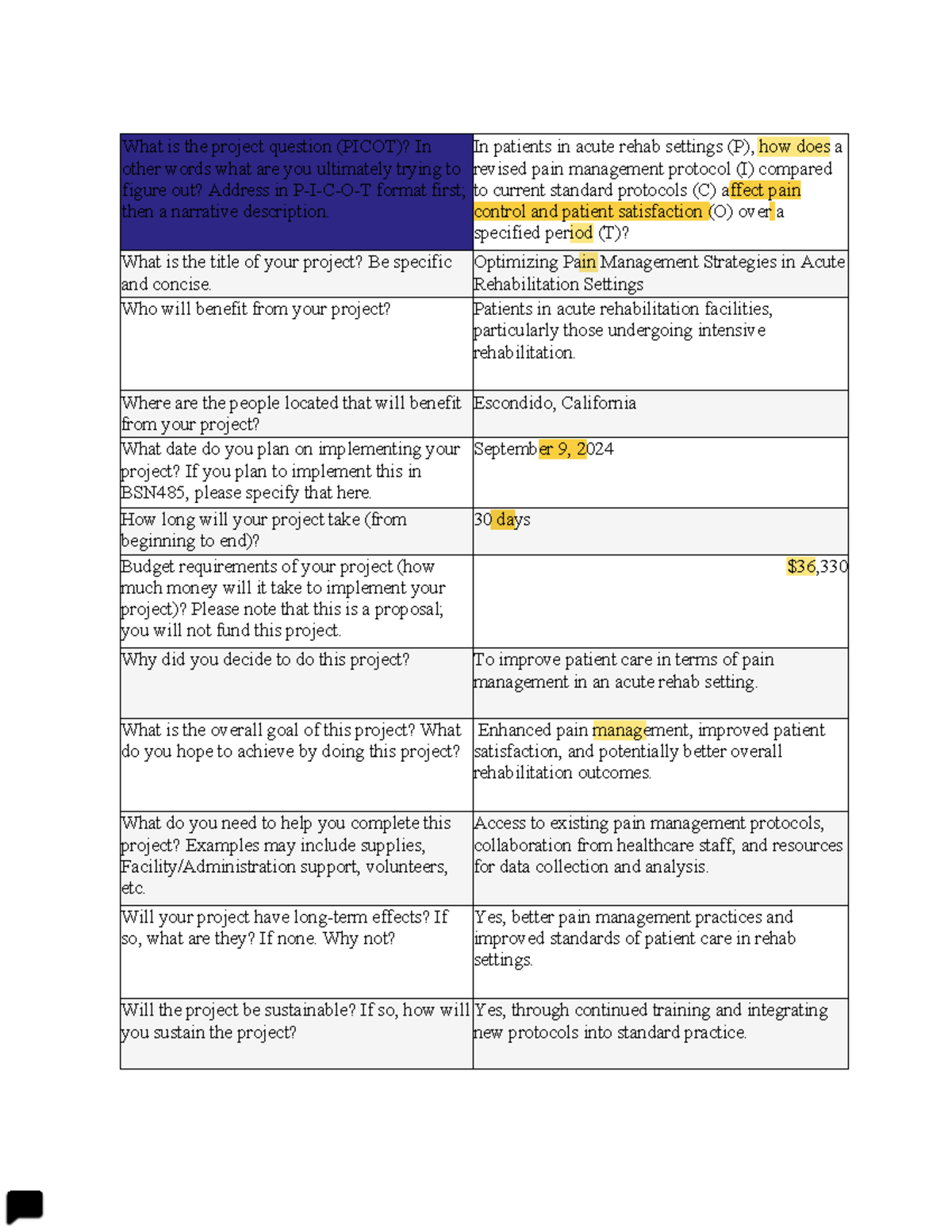 Capstone project template - What is the project question (PICOT)? In ...