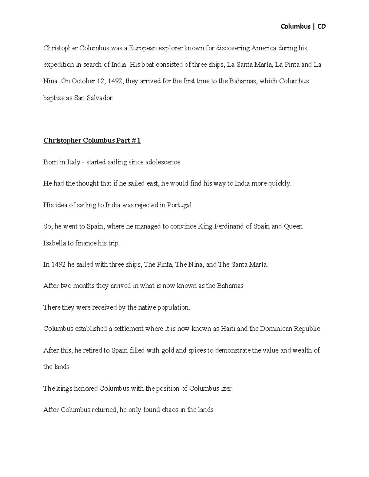 Essay Columbus outline - CD - Christopher Columbus was a European ...