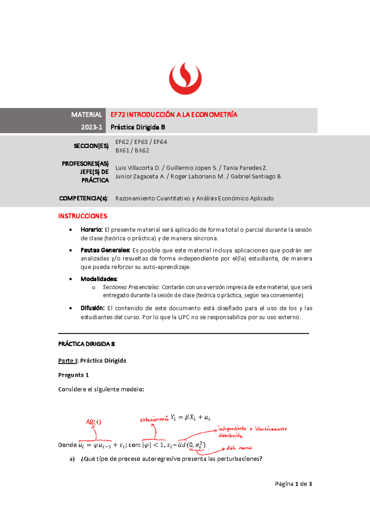 PD 8 - pd8 enunciados - Página 1 de 3 INSTRUCCIONES Horario: El presente material será aplicado ...