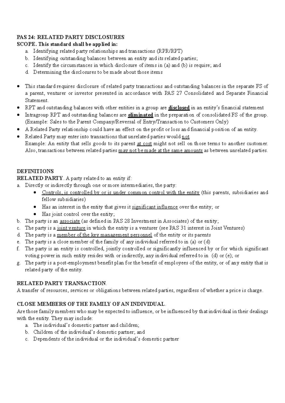 Notes to FS Related Party Transaction - PAS 24: RELATED PARTY ...