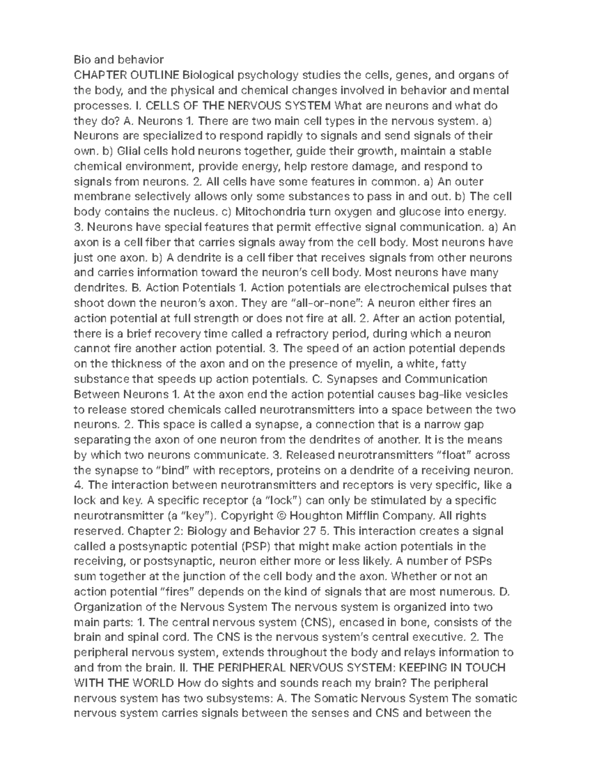 Bio And Behavior Bio And Behavior CHAPTER OUTLINE Biological