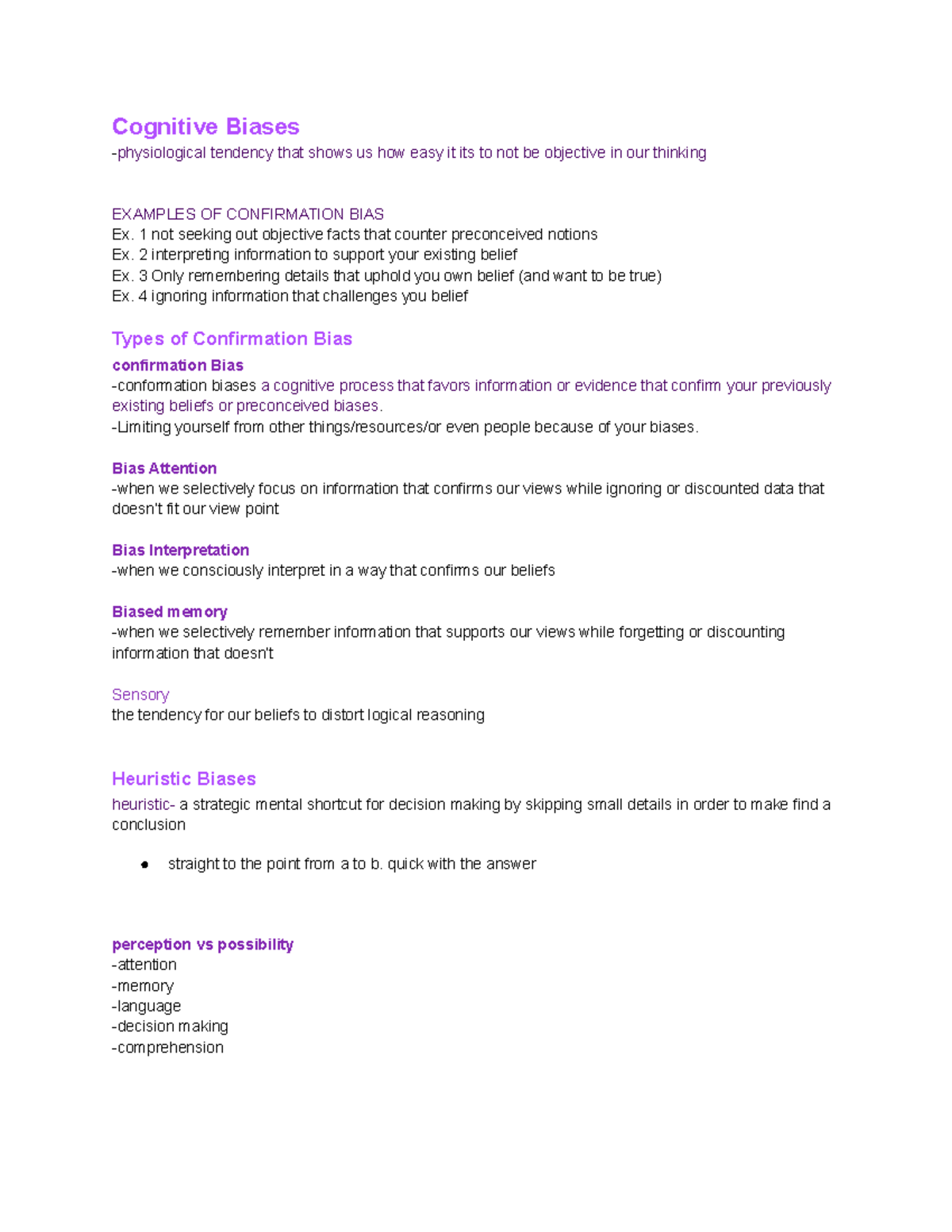 Cognitive Biases - Lecture Notes - Cognitive Biases physiological ...