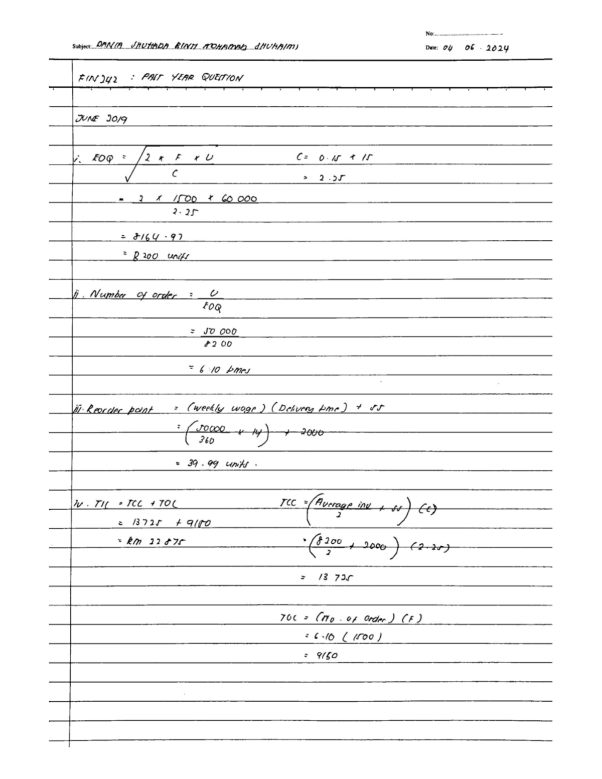 FIN242 JUNE 2019 - Exercise - Fundamentals of Finance - UiTM - Studocu