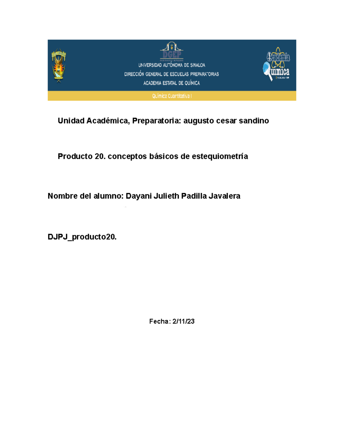 DJPJ producto 20 - Actividad química uas - Unidad Académica ...