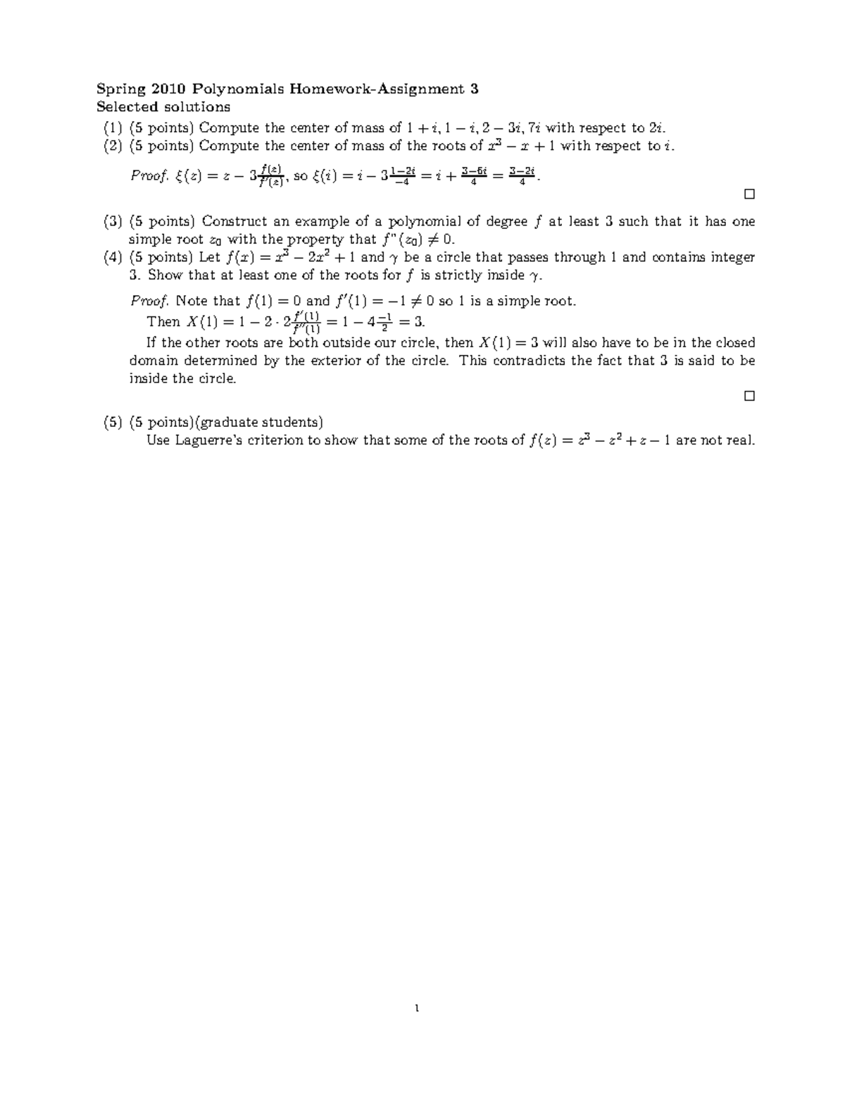 Homework Assignment 3 solutions - Spring 2010 Polynomials 3 Selected ...