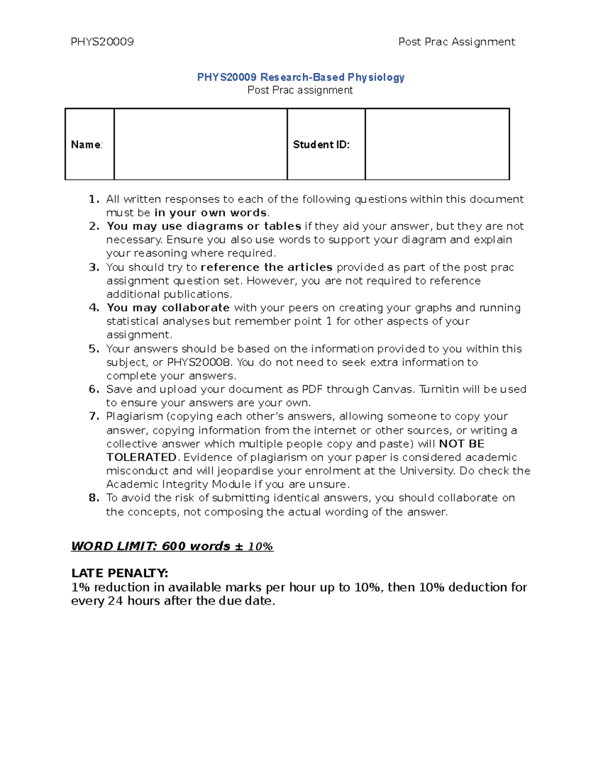 Postprac - post-practical sample answers - PHYS20009 Research-Based ...