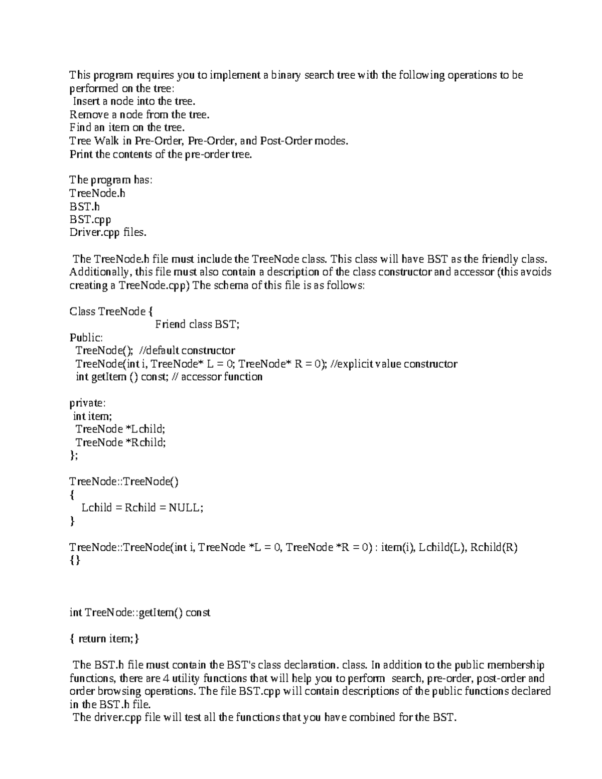 COMPE 260 HW5 - Binary Search Tree in C++ - This program requires you ...